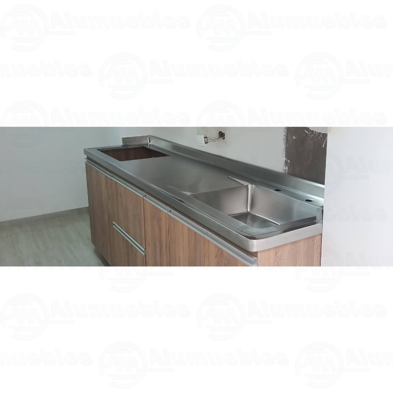 MESÓN CON POZUELO EN ACERO INOX. C20 – Alumuebles